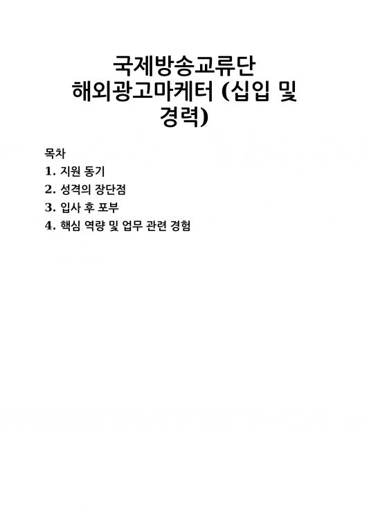 [자기소개서] 국제방송교류단 해외광고마케터 (십입 및 경력) 자기소개서 우수 예문 BEST 자소서