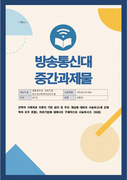 [가족상담및치료]방통대) 전략적 가족치료 이론의 기본 원리 및 주요 개념에 대하여 서술하고(세 갈래 학파 모두 포함), 치료기법에 대해서도 구체적으로 서술하시오