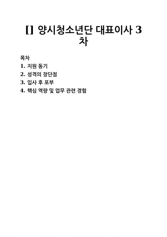 [자기소개서] [] 양시청소년단 대표이사 3차 자기소개서 우수 예문 BEST 자소서