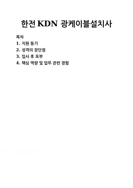 [자기소개서] 한전KDN 광케이블설치사 자기소개서 우수 예문 BEST 자소서