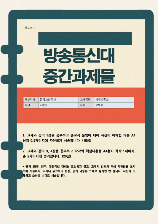 [세계의종교] 교재와 강의 1장을 공부하고 종교적 문맹에 대해 자신이 이해한 바를 자유롭게 서술합니다