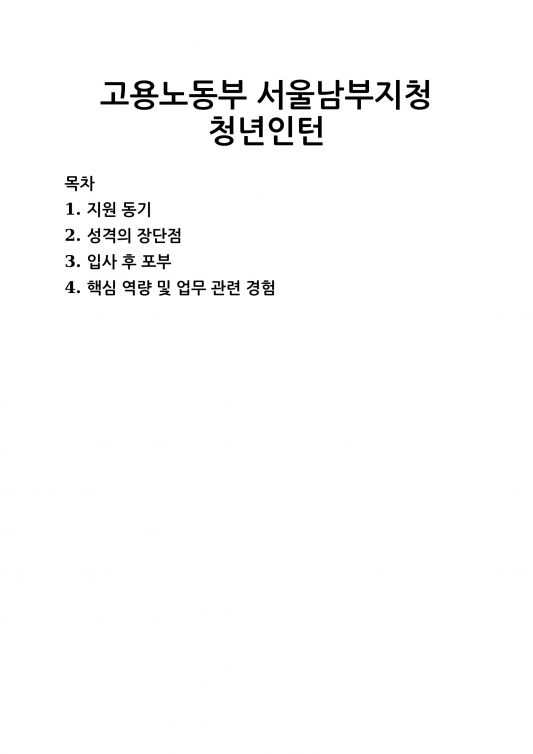 [자기소개서] 고용노동부 서울남부지청 청년인턴  자기소개서 우수 예문 BEST 자소서