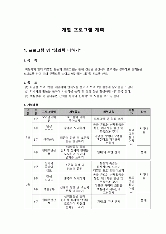 개별프로그램( 창의력 더하기 프로그램)