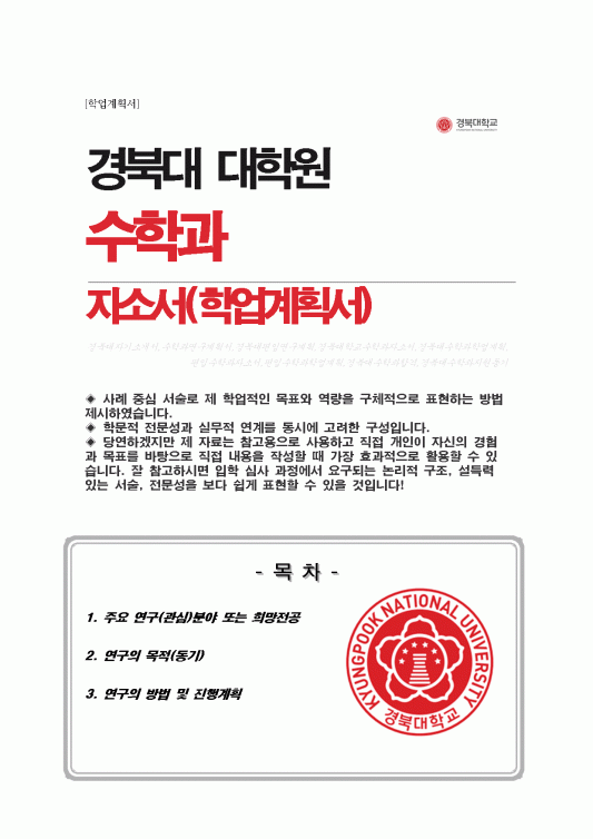 경북대학교 일반대학원 수학과 수학계획서 자소서