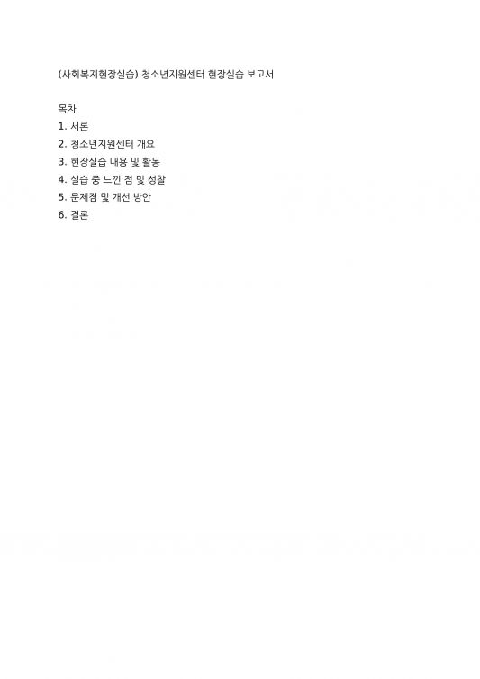 (사회복지현장실습) 청소년지원센터 현장실습 보고서