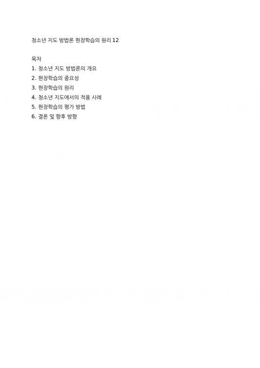 청소년 지도 방법론 현장학습의 원리12