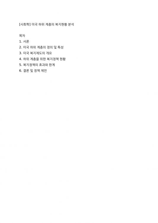 [사회학] 미국 하위 계층의 복지현황 분석