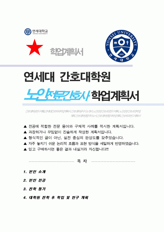 간호대학원 노인전문간호사과정 학업계획서 (연세대)