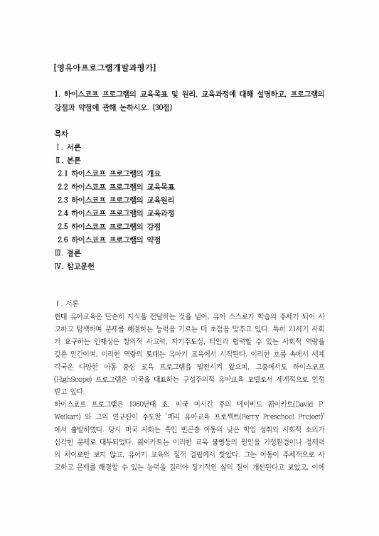 영유아프로그램개발과평가 하이스코프 프로그램의 교육목표 및 원리21p