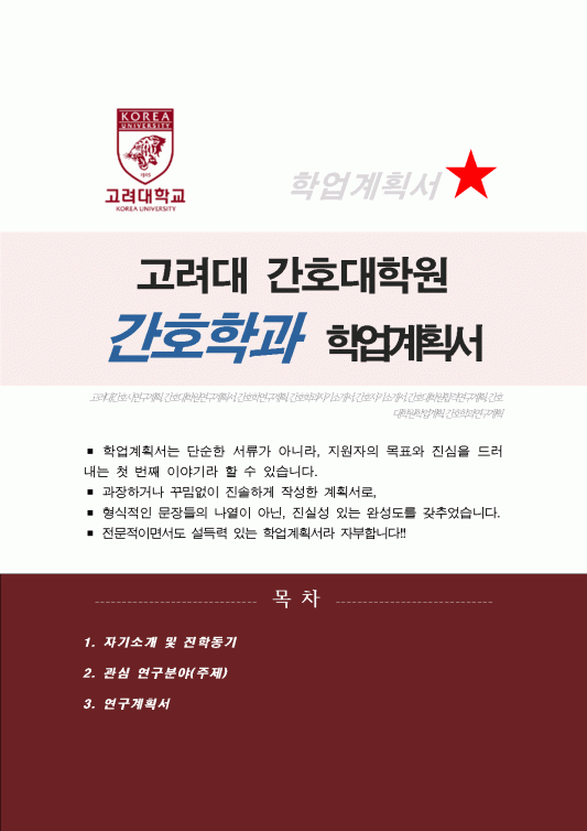 고려대학교 간호대학원 간호학과 연구계획서