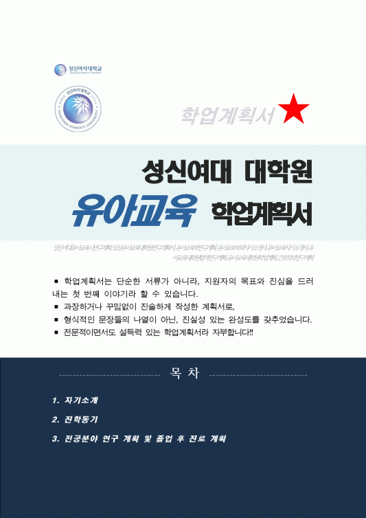 대학원 유아교육 전공 학업계획서 성신여대