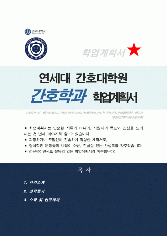 연세대학교 간호대학원 간호학과 학업계획서