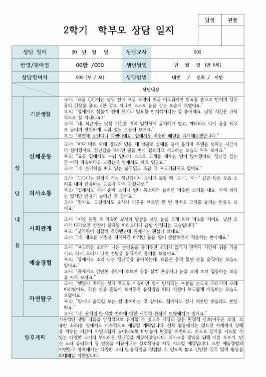 2학기 부모상담일지 만 0세 7명