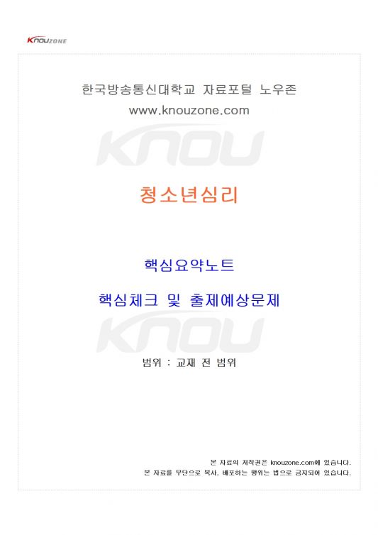 2025년 2학기 청소년심리 교재 전 범위 핵심요약노트