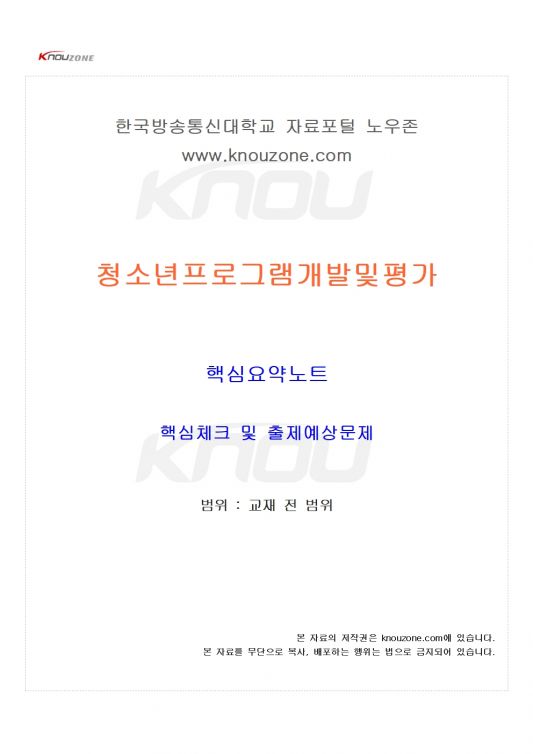 2025년 2학기 청소년프로그램개발및평가 교재 전 범위 핵심요약노트