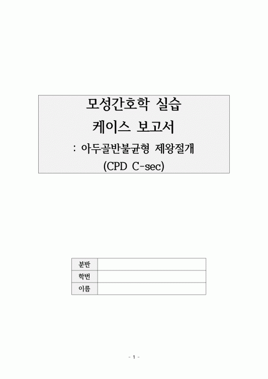 모성실습 케이스 CPD C-sec 간호과정