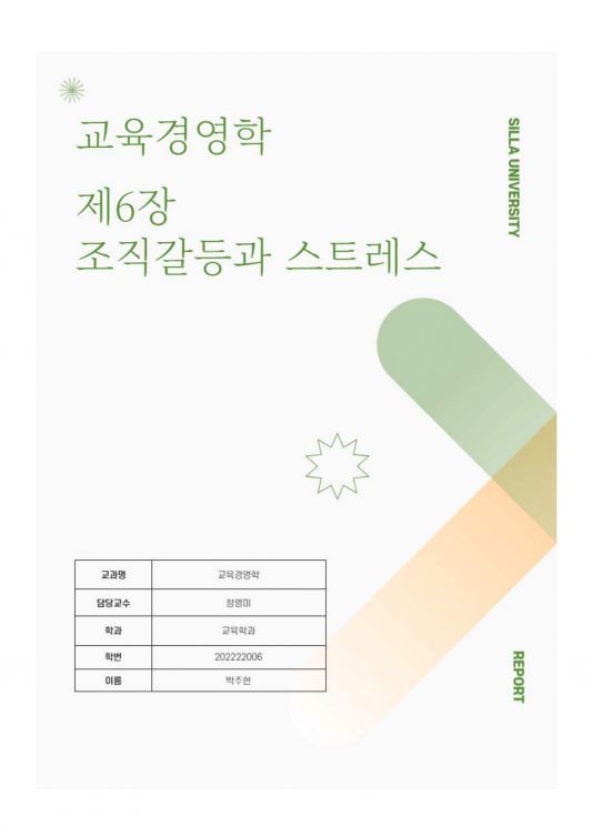 교육경영학 6장 조직갈등과 스트레스