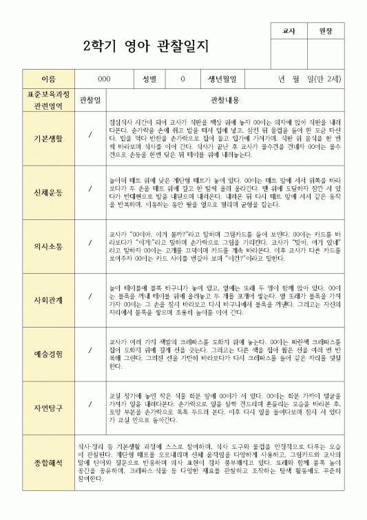만 2세 2학기 관찰일지와 발달평가 10명