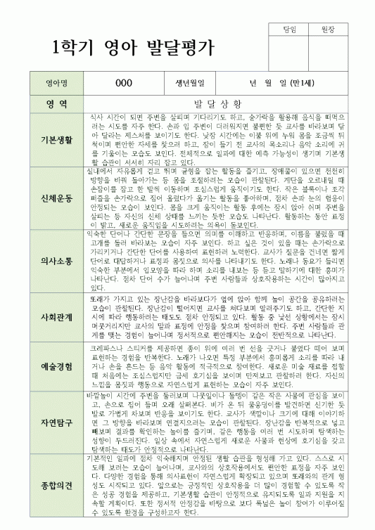 영아발달평가 1년 만 1세 10명/실제 현장 적용 가능