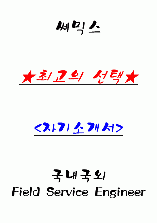 쎄믹스 국내국외 Field Service Engineer 자기소개서