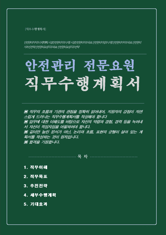 안전관리 전문요원 직무수행계획서 (보건복지부 산하 구청 안전관리전문요원)