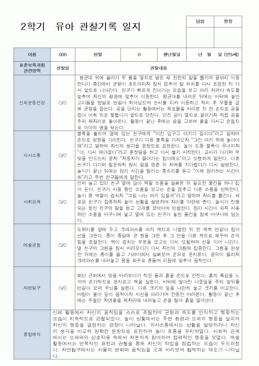 만 5세 20명 2학기 관찰일지 현장적용