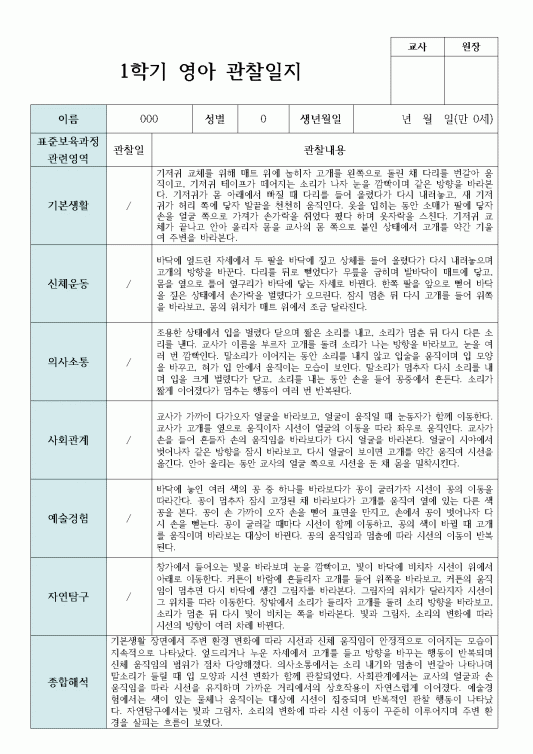 만 0세 1학기 2학기 관찰일지 8명 /실제 사례/ 현직교사 작성