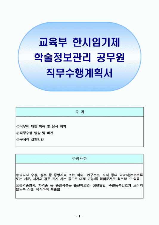 교육부 한시임기제 학술정보관리 공무원 직무수행계획서
