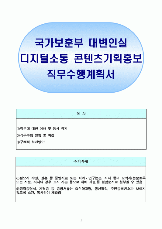 국가보훈부 대변인실 디지털소통 콘텐츠기획홍보 직무수행계획서