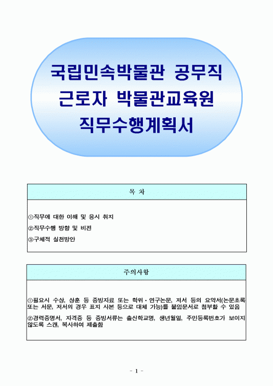 국립민속박물관 공무직 근로자 박물관교육원 직무수행계획서