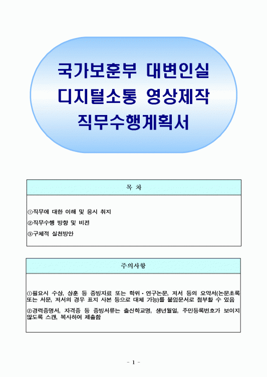 국가보훈부 대변인실 디지털소통 영상제작 직무수행계획서