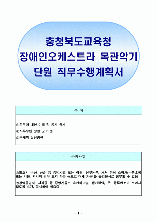 충청북도교육청 장애인오케스트라 목관악기 단원 직무수행계획서