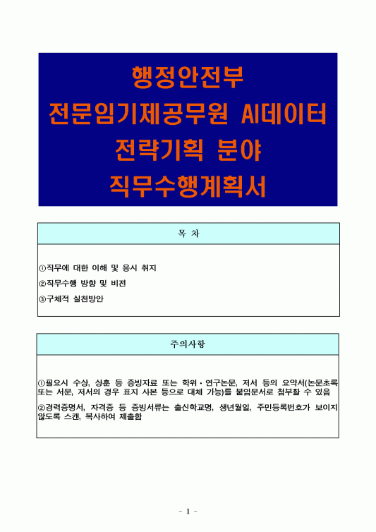 행정안전부 전문임기제공무원 AI데이터 전략기획 분야 직무수행계획서
