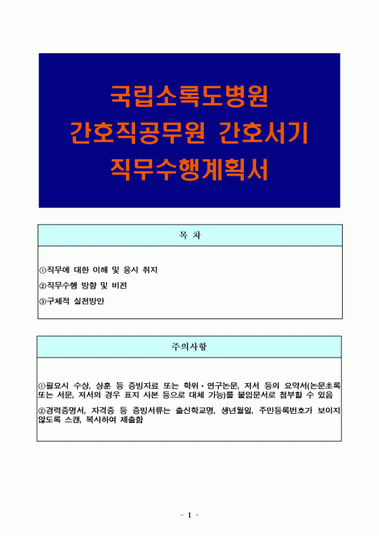 국립소록도병원 간호직공무원 간호서기 직무수행계획서