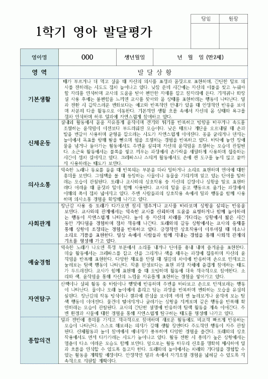 평가제적용 만 2세 12명 1년 발달평가와 종합의견