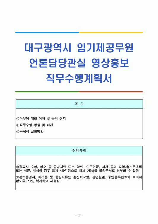 대구광역시 임기제공무원 언론담당관실 영상홍보 직무수행계획서