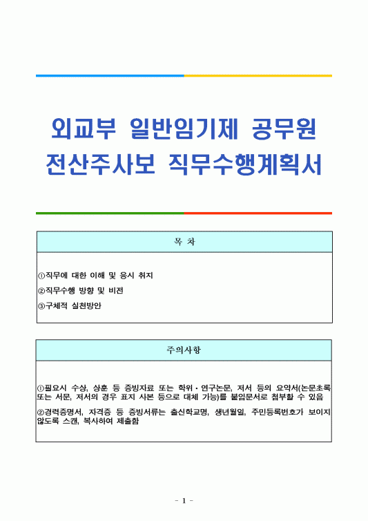 외교부 일반임기제 공무원 전산주사보 직무수행계획서