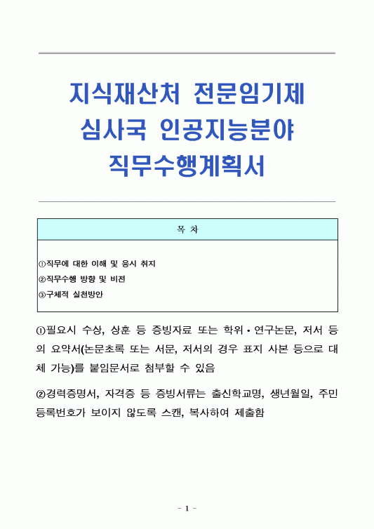 지식재산처 전문임기제 심사국 인공지능분야 직무수행계획서