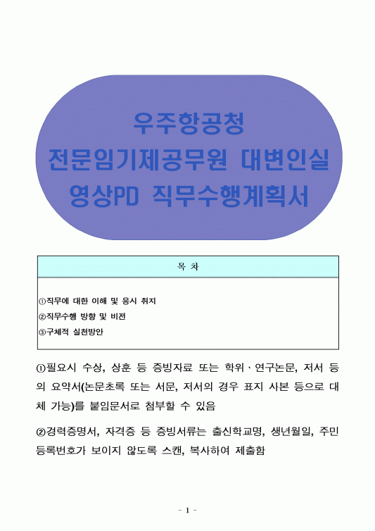 우주항공청 전문임기제공무원 대변인실 영상PD 직무수행계획서