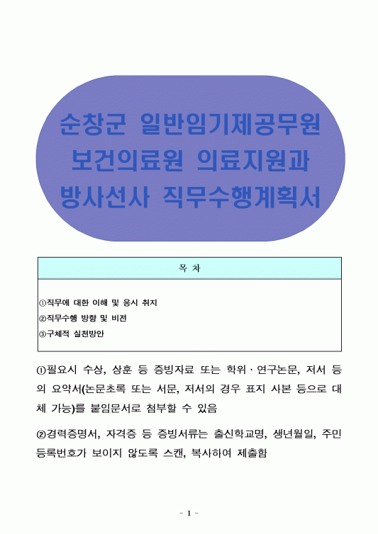 순창군 일반임기제공무원 보건의료원 의료지원과 방사선사 직무수행계획서