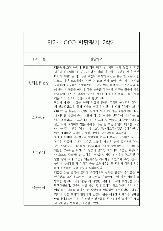 2학기 영아 발달평가 만2세 (2학기 총평 포함)