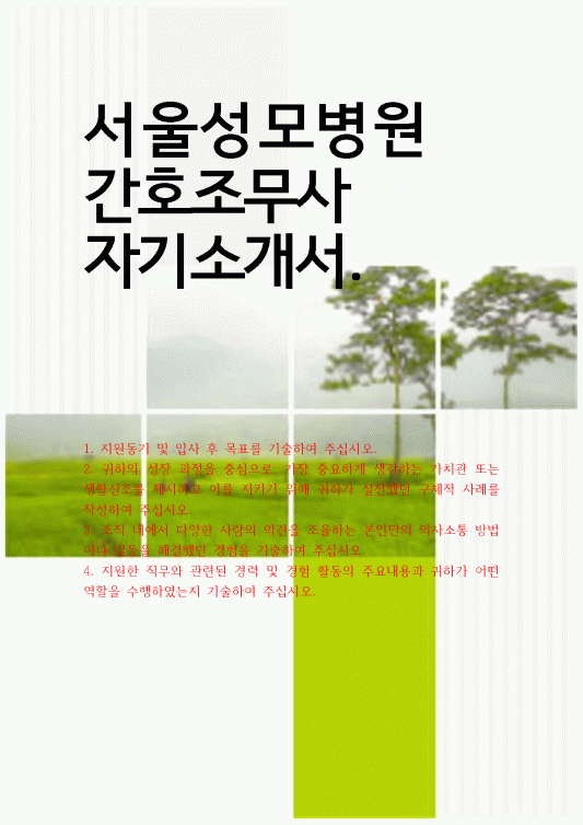 서울성모병원 간호조무사 자기소개서