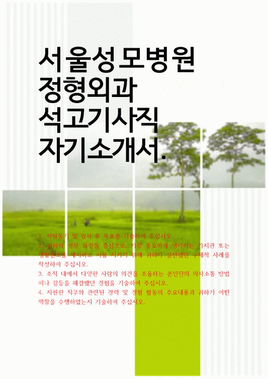서울성모병원 정형외과 석고기사직 자기소개서