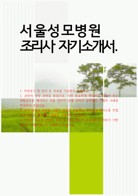 서울성모병원 조리사 자기소개서