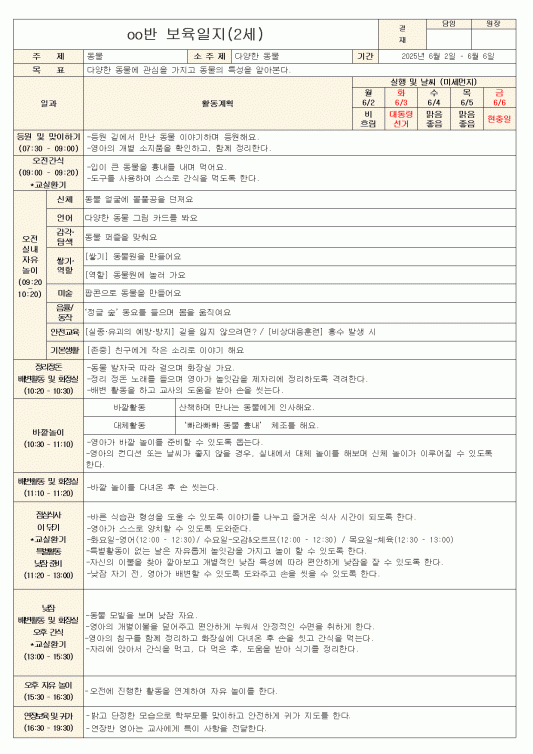 2025년 6월 놀이중심 보육 전환 이후 평가제 일지(영아)
