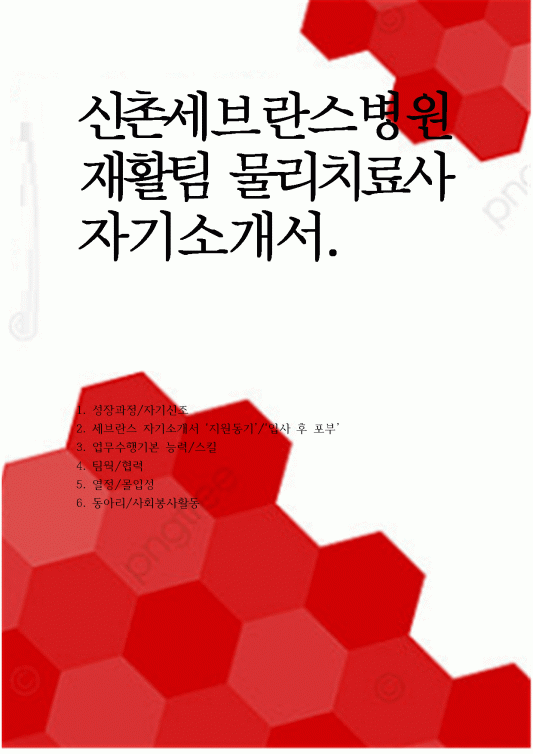 신촌세브란스병원 재활팀 물리치료사 자기소개서