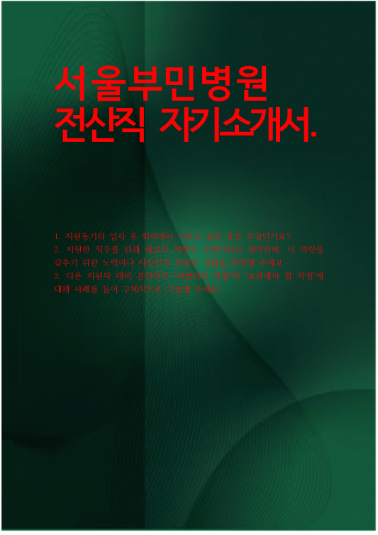 서울부민병원 전산직 자기소개서