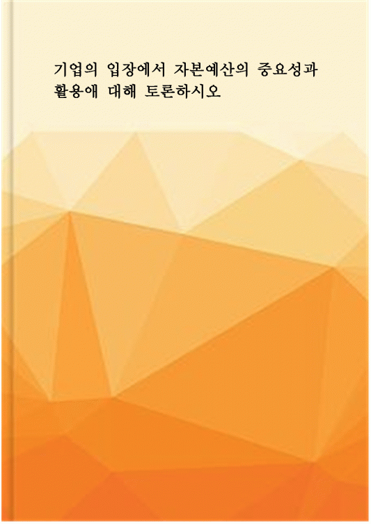 기업의 입장에서 자본예산의 중요성과 활용애 대해 토론하시오