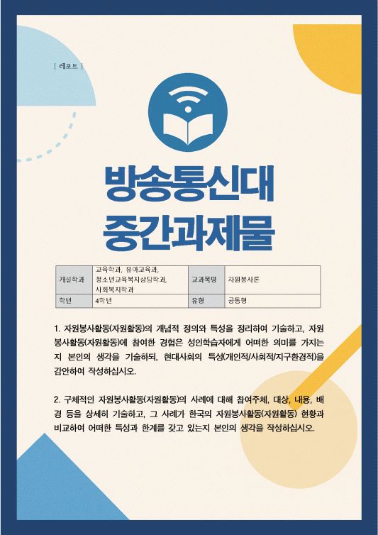 자원봉사활동의 개념적 정의와 특성을 정리하여 기술 자원봉사활동에 참여한 경험은 성인학습자에게 어떠한 의미를 가지는지 본인의 생각을 기술 현대사회의 특성을 감안하여 작성하십시오