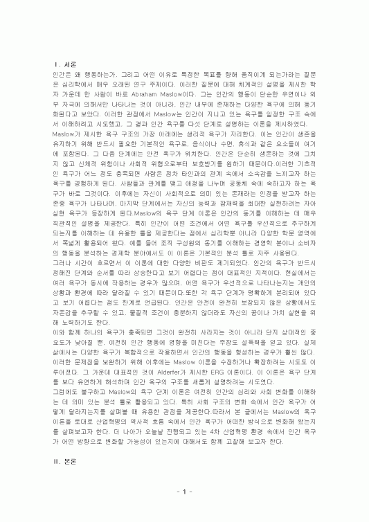 조직 행동론- Maslow의 욕구 계층설과 산업혁명